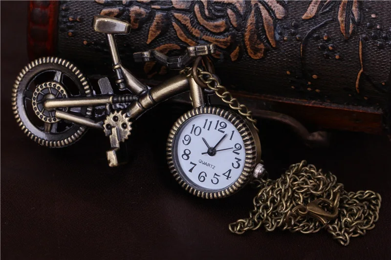 Vintage-small-bicycle-pocket-watch-new-antique-bronze-trim-unique-gift ...