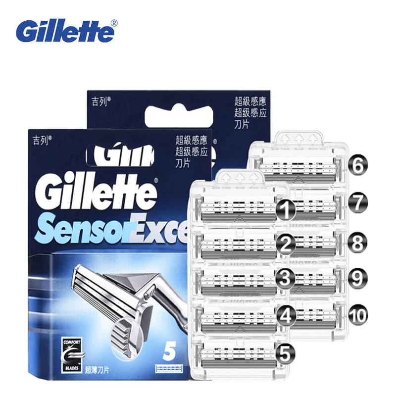 Gillette Sensor Excel Shaving Razor Blades For Men Manual Safety Razors ...