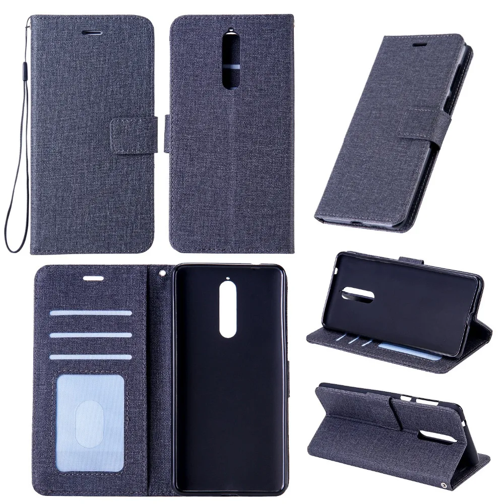 Luxury Linen Leather Magnetic Wallet Stand Cover For Nokia 8 Flip Card