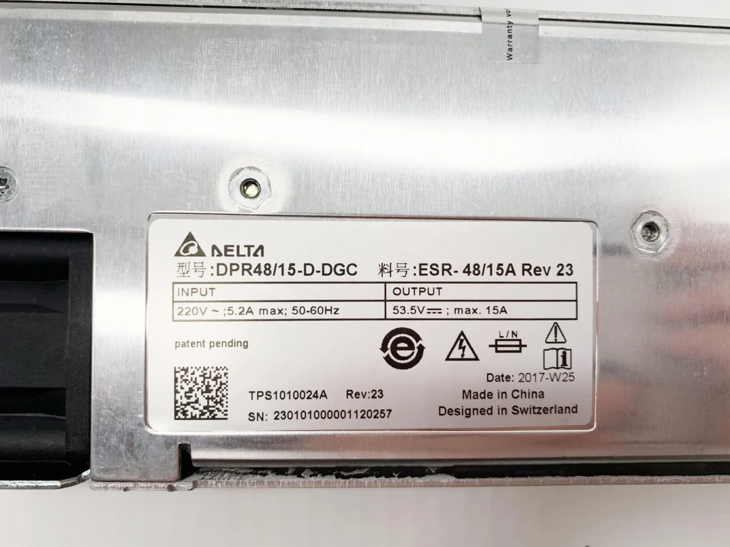 Module redresseur DELTA TELCOM, alimentation DPR48/15 D-DGC 48V 15A