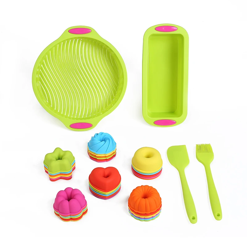 40 조각 Bakeware 세트 베이킹 라운드 케이크 금형 및 로프 팬 실리콘 계란 머핀 컵 도넛 베이킹 팬 과자 브러쉬