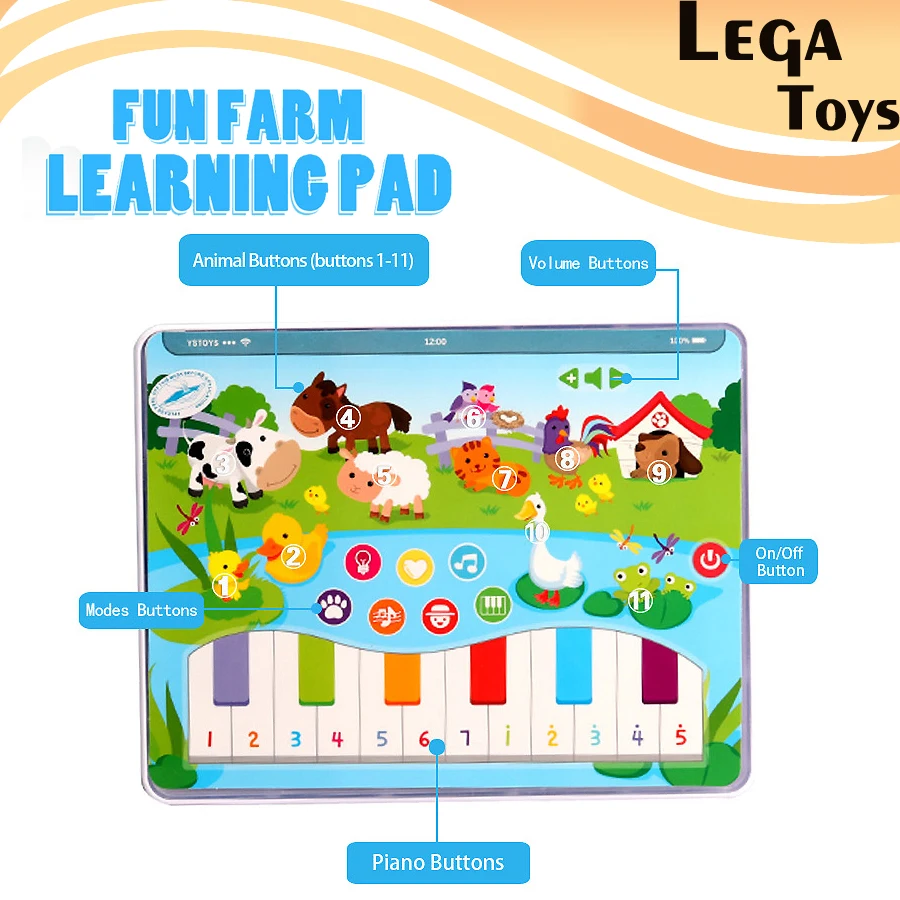 Kids Learning Pad Fun Farm Tablet 7 Modes Learning Machine with Led ...