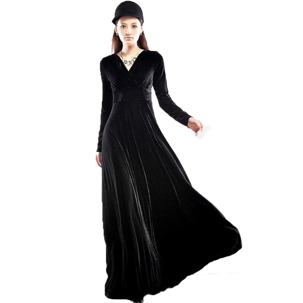 Autumn Winter Dresses Women Elegant Sexy Long Sleeve V Neck Velvet Dress Evening Party Loose