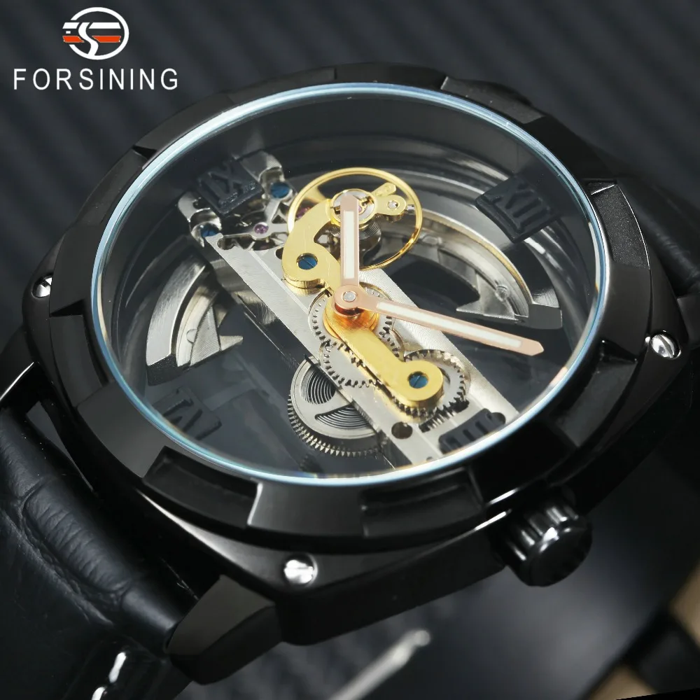 FORSINING Cool Black Watch Men Golden Bridge Design Transparent ...