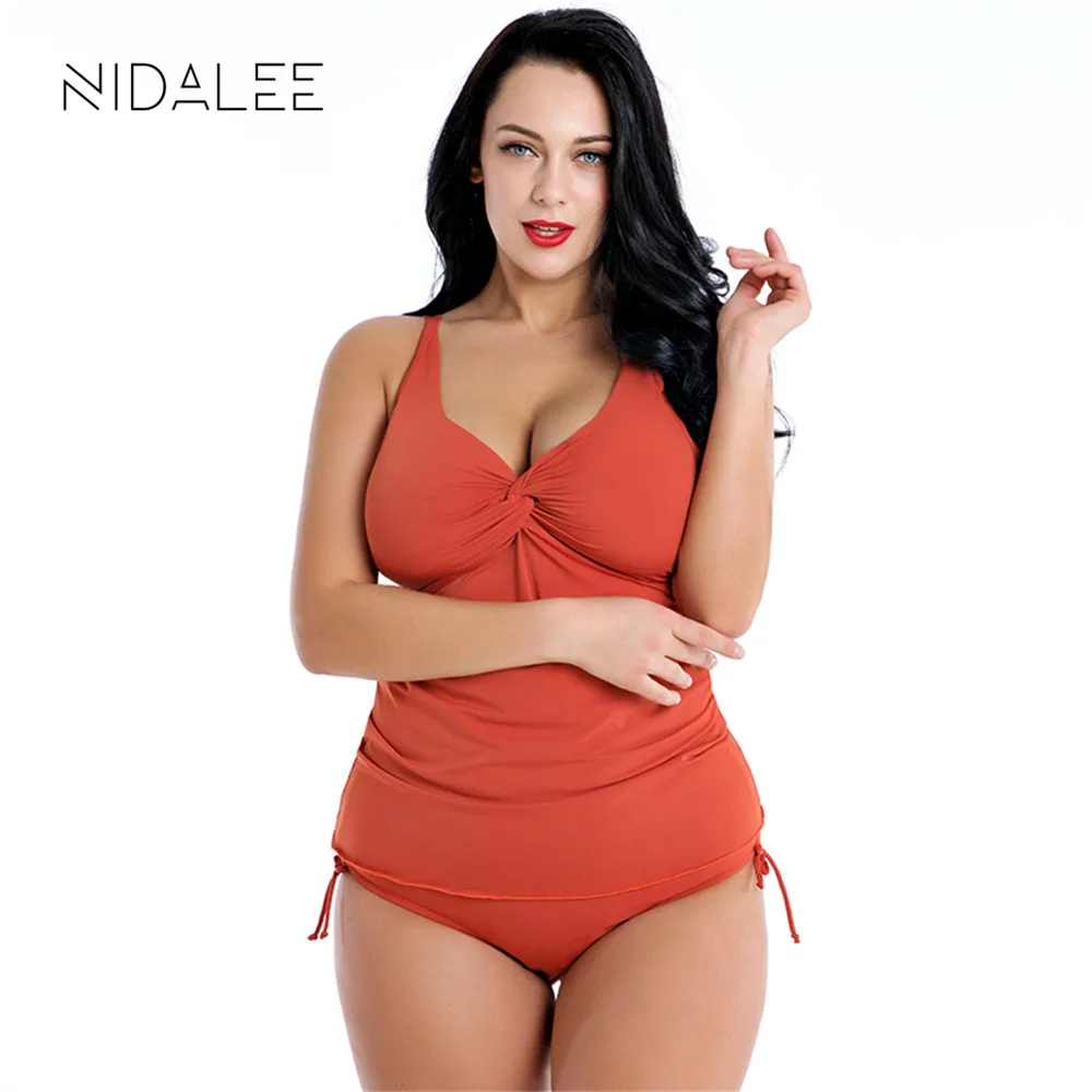 Sólido 2019 nuevo traje de baño de talla grande para mujer sensual bañador ajustado Copa grande ...