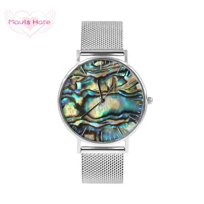 Mavis Hare Real Abalone Silver Mesh Watches Women Ocean Series Wrist ...