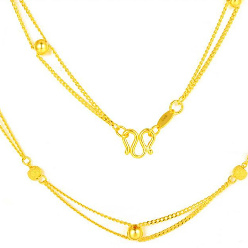 Pure 24K Yellow Gold Necklace Chain Women 999 Gold Beads Link Chain ...