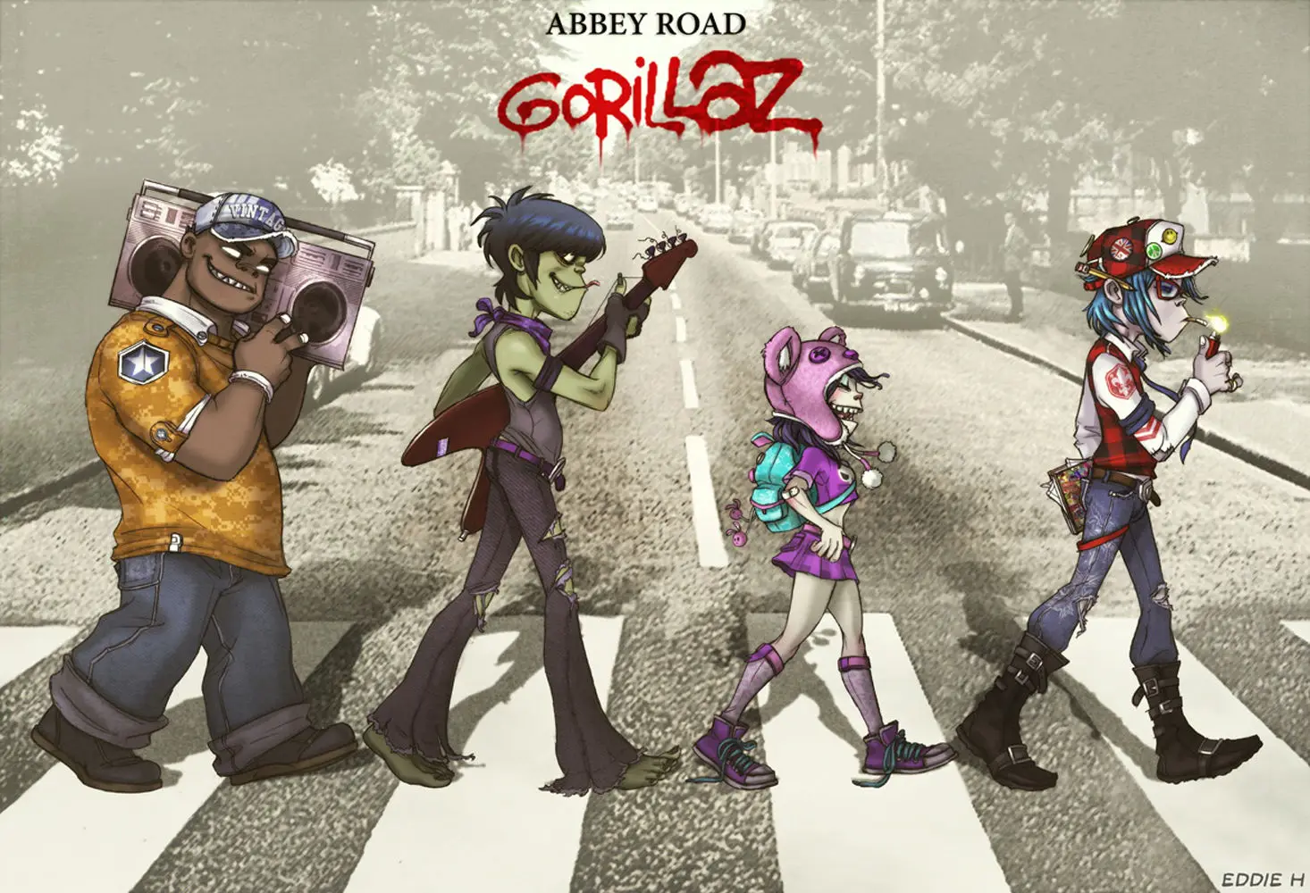 134 Gorillaz English Virtual Band Damon Albarn Jamie Hewlett 21"x14 ...