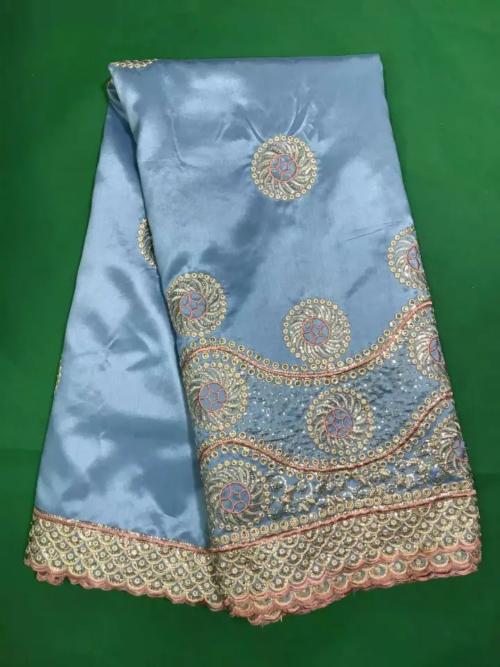 5Yards/pc Popular light blue George lace fabric with gold sequins ...