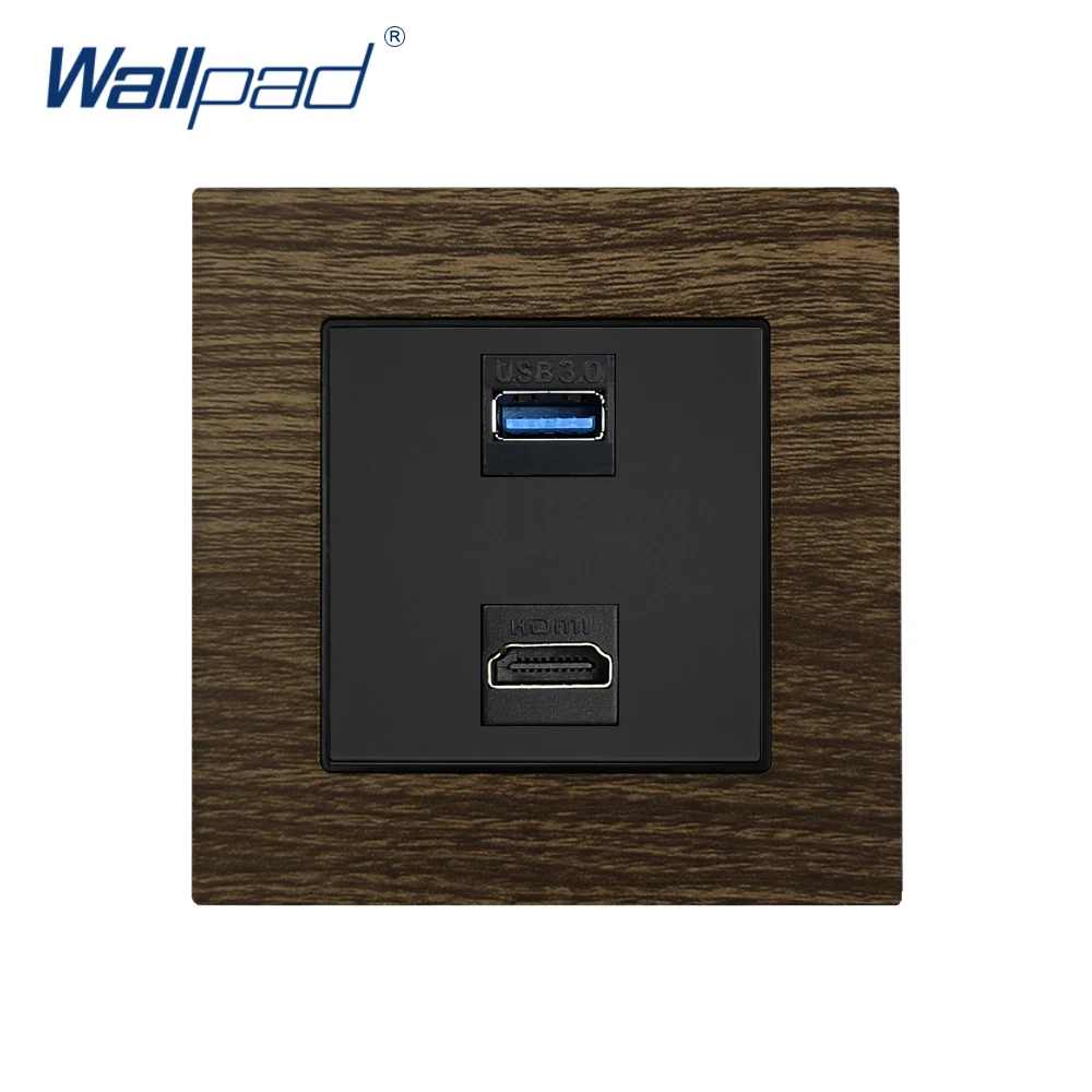 HDMI USB Socket Wallpad Luxury Wood Metal Panel HDMI Electrical Outlets ...