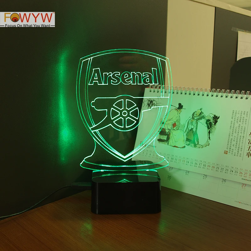 Arsenal FC 3D Lamp 7 Colors Changeable Night Light Teen Room Decor ...