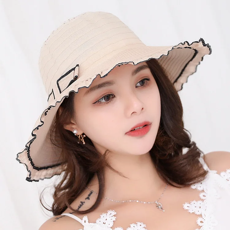 High Quality Female Waves Large Brim Sun Hat Lace/Cotton Beach Hats For ...