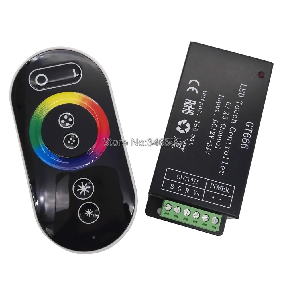 GT666 DC12V 24V 6A x 3CH 18A RGB LED Controller with RF Full Touch ...