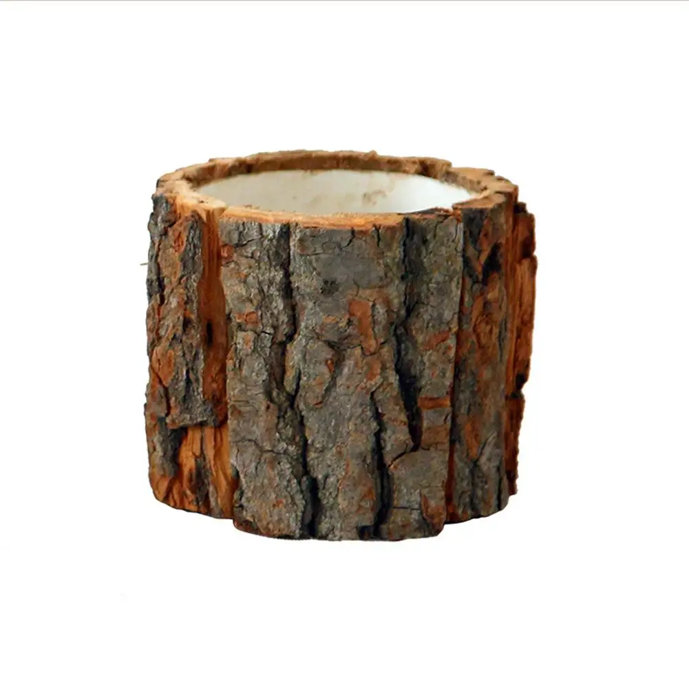 Bark Flower Pot Natural Wooden Small Flower Pots Desktop Forest Style ...