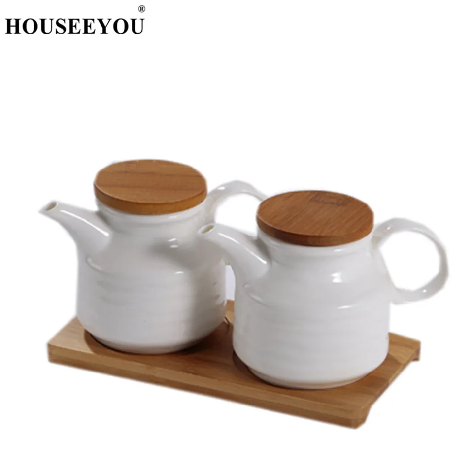 HOUSEEYOU dispensador de vinagre y aceite de cerámica, botella de oliva, salsa de soja, bandeja ...