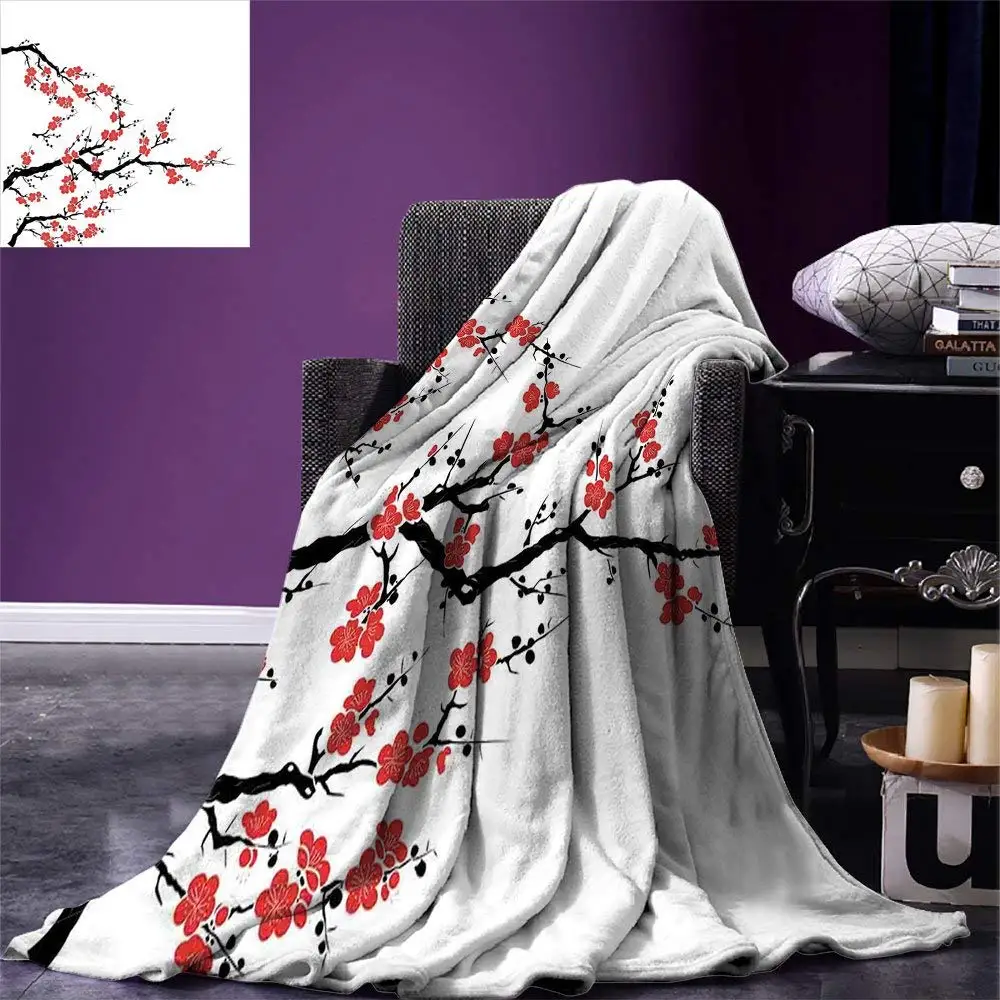 Japanese Throw Simplistic Cherry Blossom Tree Asian Botanic Themed ...