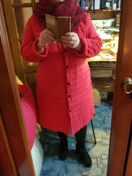 롱경량패딩 보온조끼 경량다운자켓 따뜻한 면 패딩 롱 파카 자켓 및 코트 여성용 플러스 사이즈 얇은 레드 색상 가을 겨울