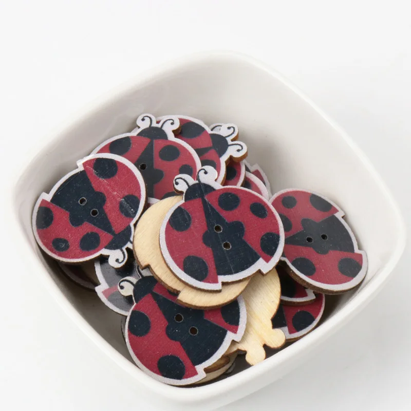 Cartoon Cute Ladybug Wooden Buttons Botones Handmade Accessories ...