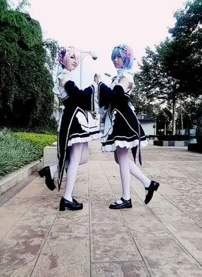 In Stock Re:zero Kara Hajimeru Isekai Seikatsu Ram/Rem Cosplay black ...