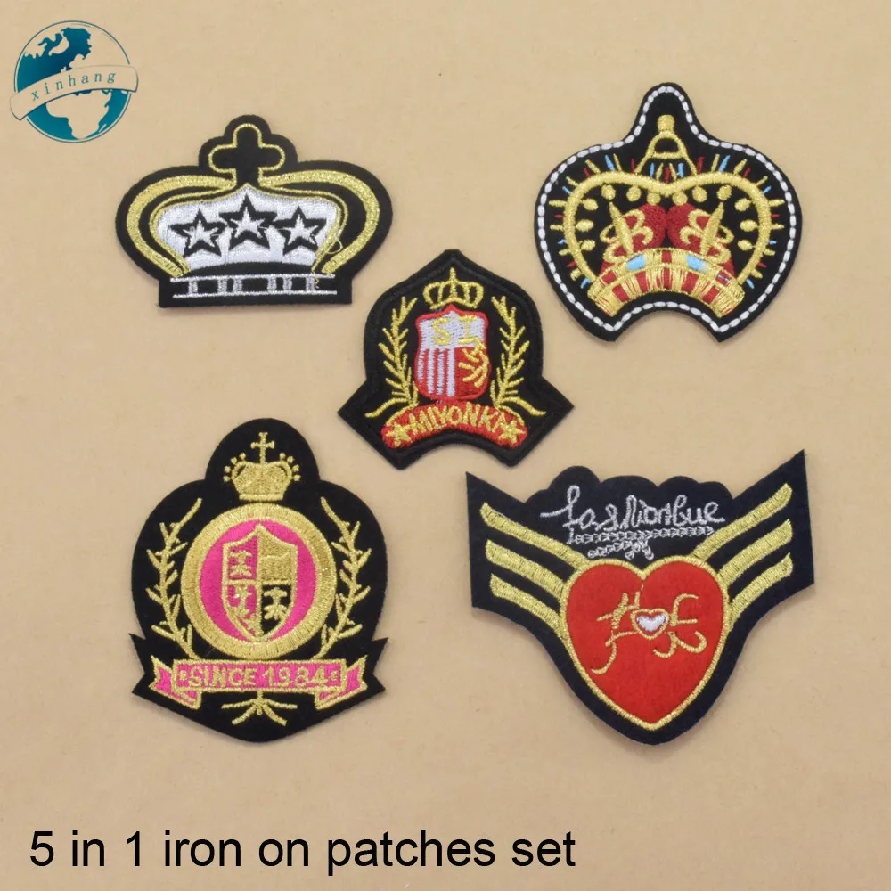 5 mixed designs Iron On Patches set diy appliques set embroidery ...