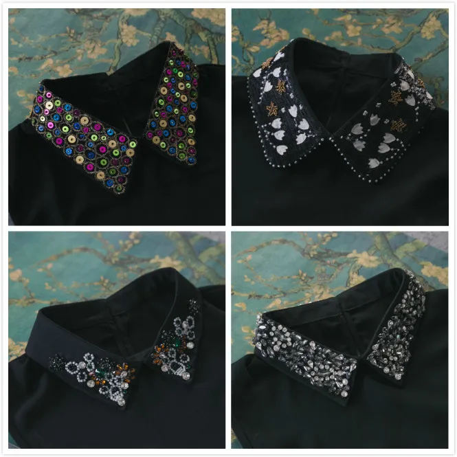 beaded diamond fake collar,sweater bottoming pleated lace shirt stand ...