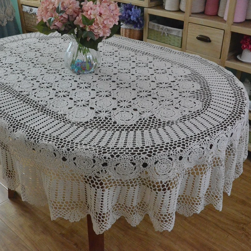 Handmade Crochet Table Cloth Oval Dinner Tablecloth Crocheted Lace ...