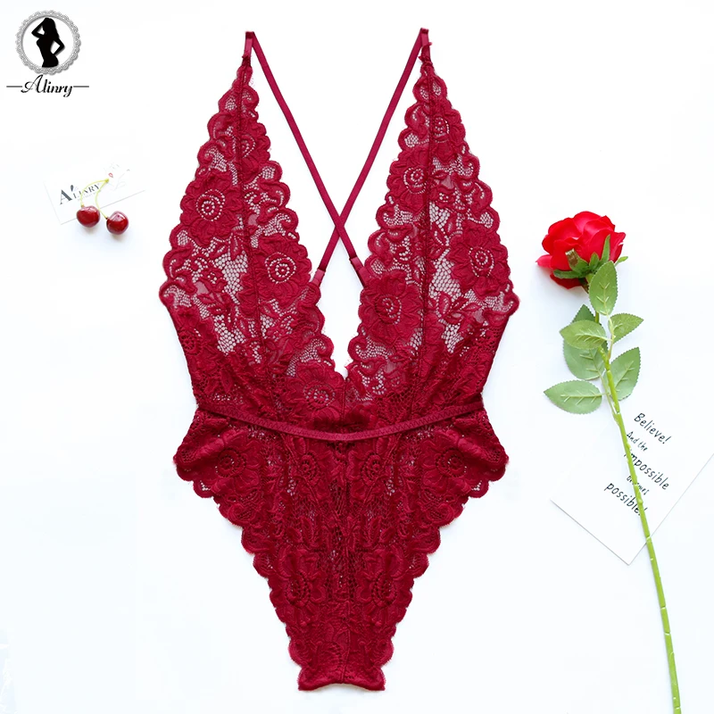 Alinry Body Femme Sexy Lingerie Lace Teddies Erotic Costume Deep V