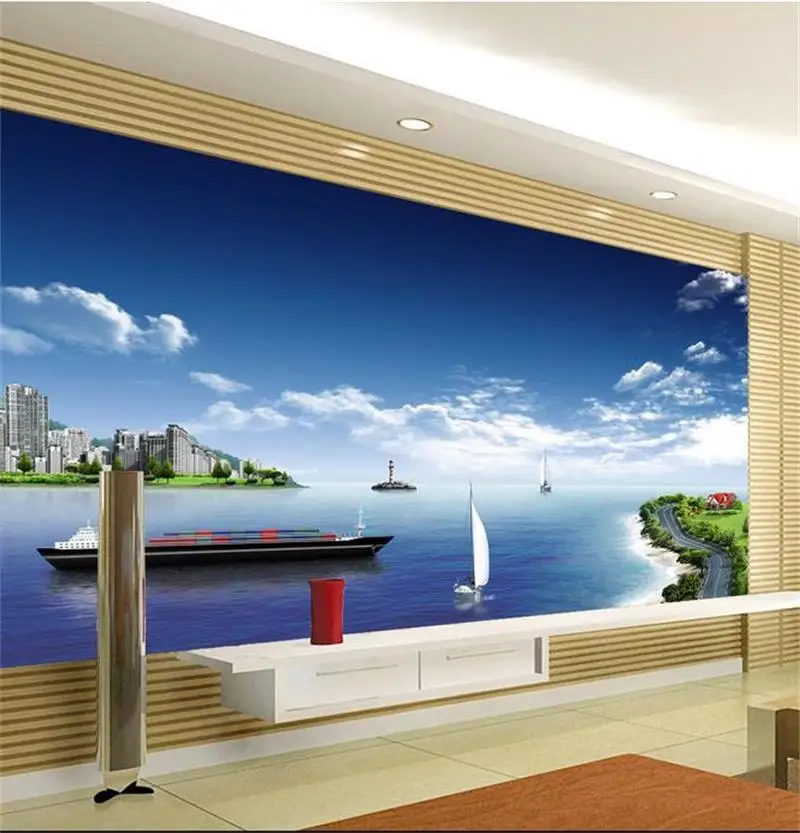 3d room wallpaper custom mural non woven wall sticker Sea view ship ...