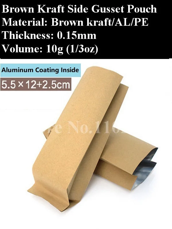 Heat Seal Brown Kraft Side Gusseted Pouch, Airproof Kraft Paper ...