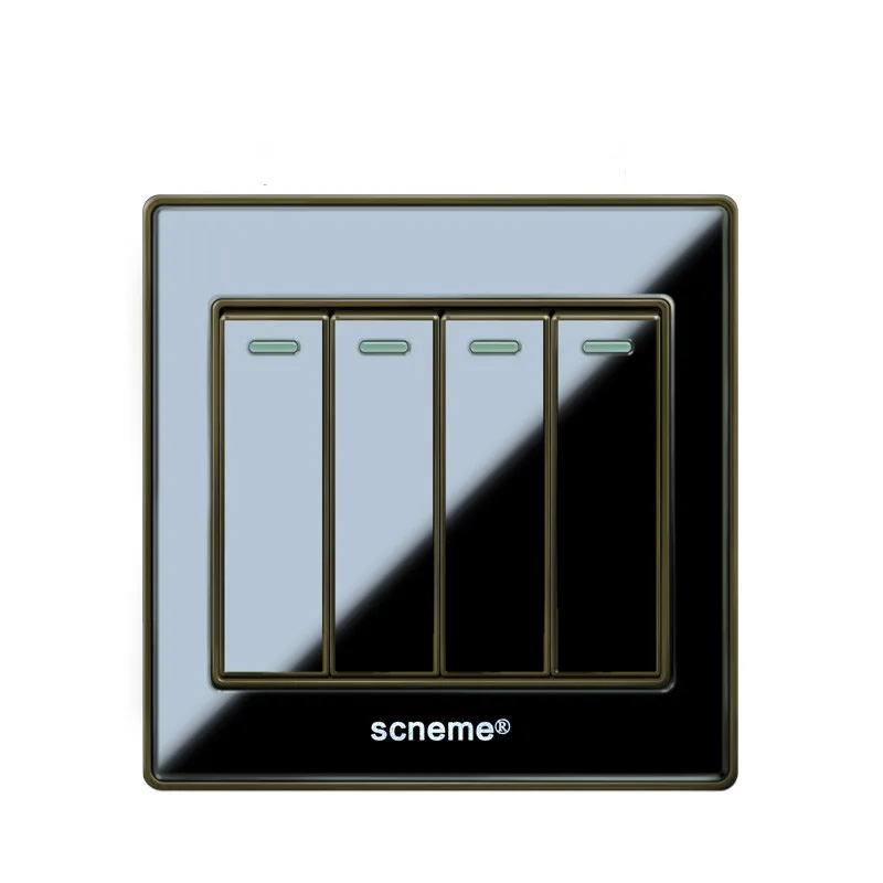 UK Standard Push Button Switch, Black Acrylic Panel, Wall Light 4 Gang ...
