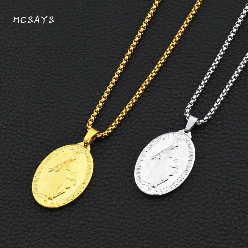 MCSAYS Religious Jewelry Santa Maria Pendant Stainless Steel 27 inch ...