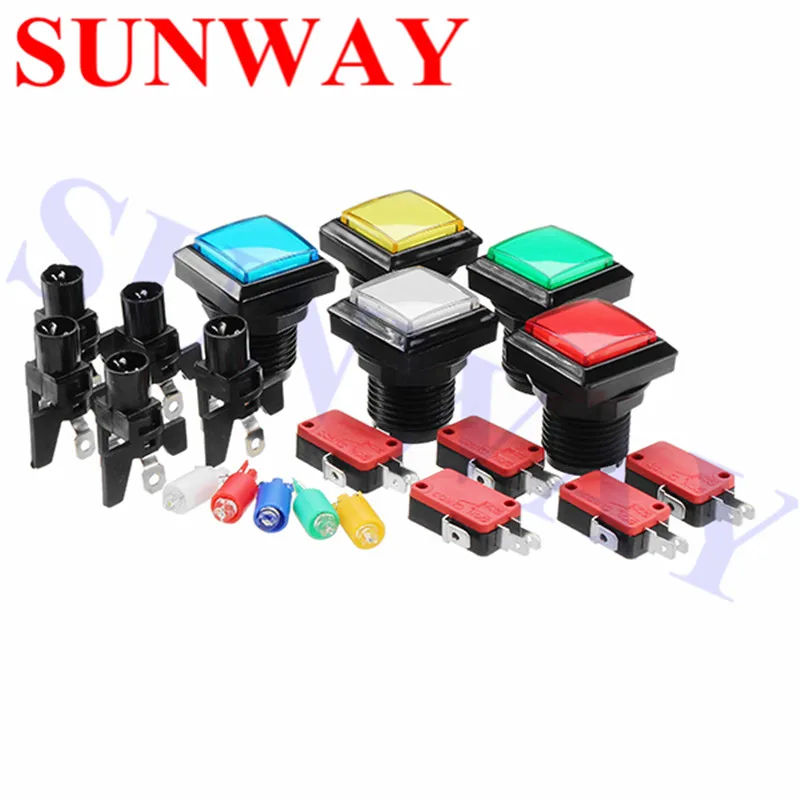10PCS Free shipping Factory price 33mm square game machine push button arcade LED momentary push ...