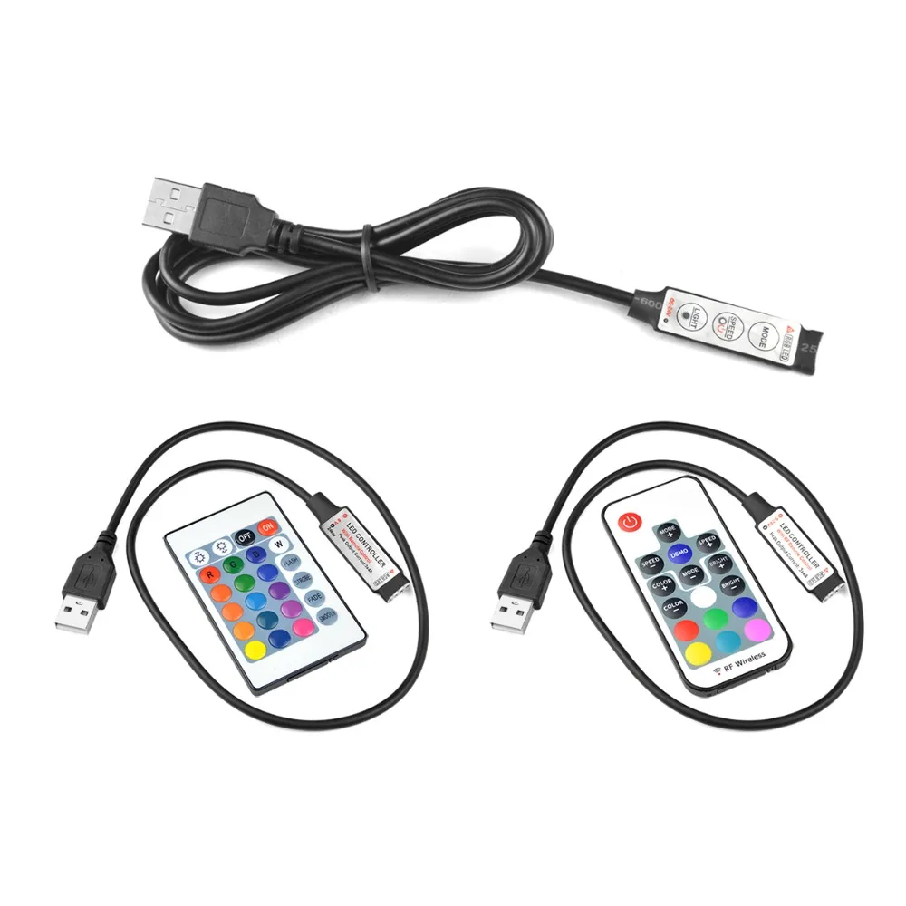 RGB Controller For DC 5V USB LED Strip light, USB LED Strip Mini 3 Keys / 17 Keys RF Remote / 24 ...