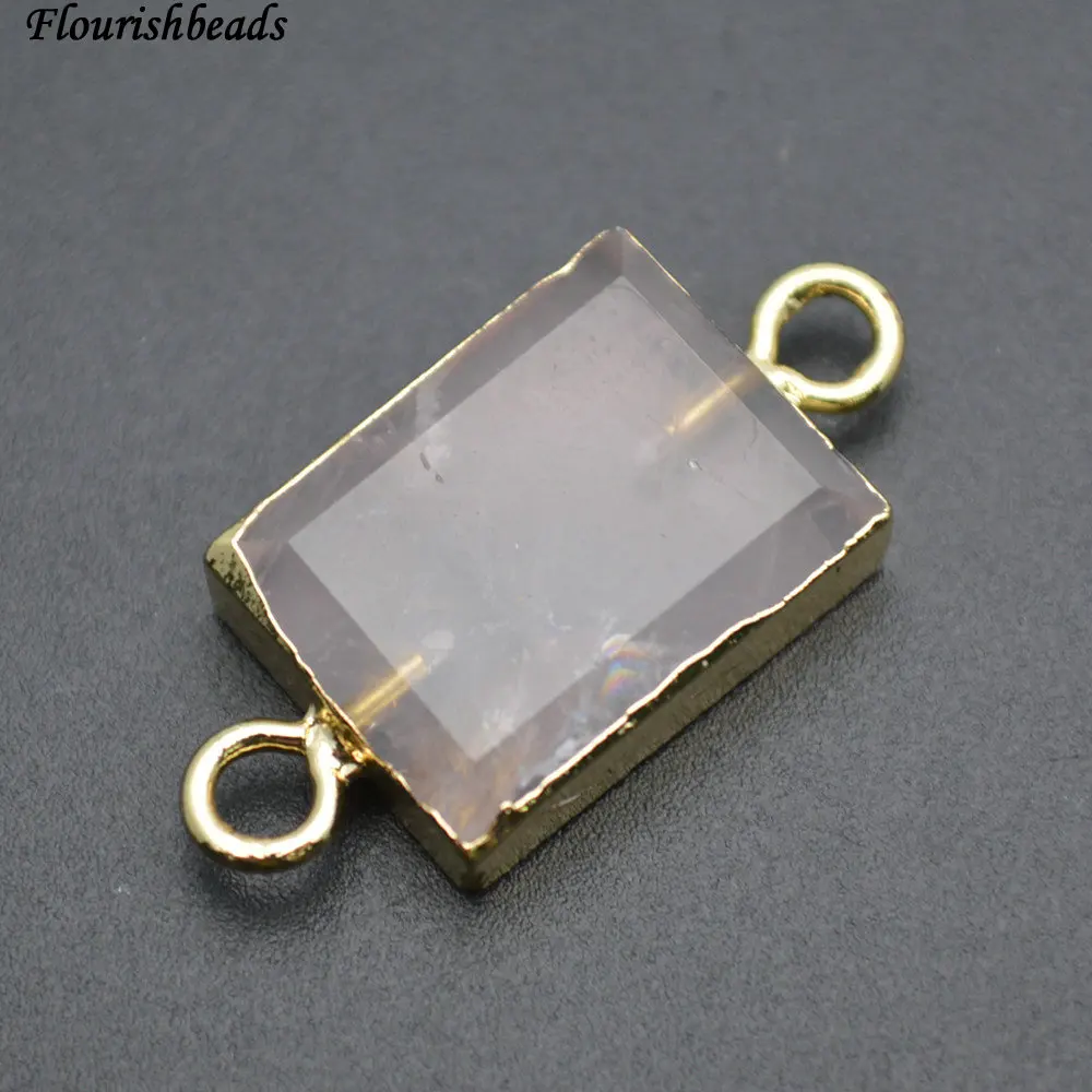 Natural Rose Quartz Rectangle Shape Two Loops Jewelry Connectors ...
