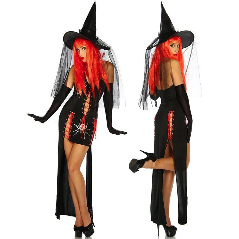 2016 Wholesale Black Ladies Costume Fancy Dress Up Sexy Wicked Witch