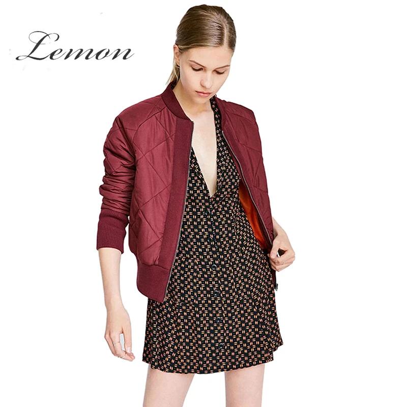 Lemon Fashion Women Jackets Burgundy Zipper Female Casual Keep Warm ...