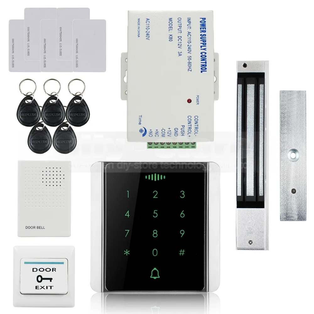 DIYSECUR 125KHz RFID Reader Password Keypad + 280kg Magnetic Lock + Doorbell Access Control ...