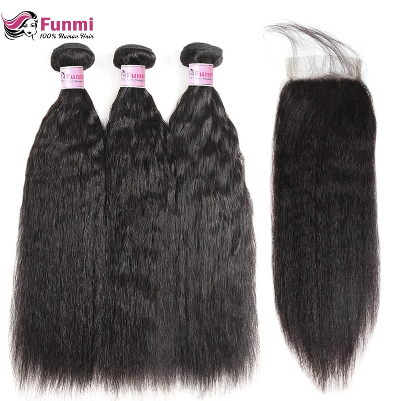 Funmi Excêntricas Feixes de Cabelo Em Linha Reta Com Fechamento Tecer ...
