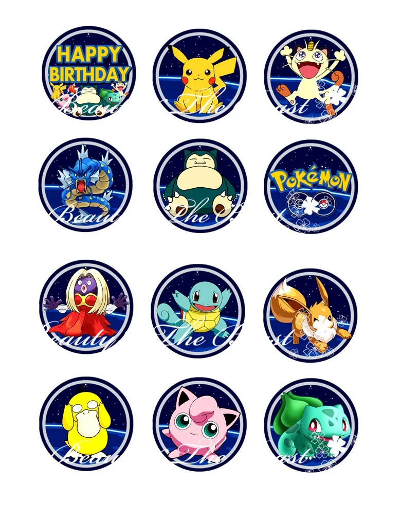 Pokemon Go Stickers Cupcake Toppers Baby Shower Pikachu Birthday Party ...
