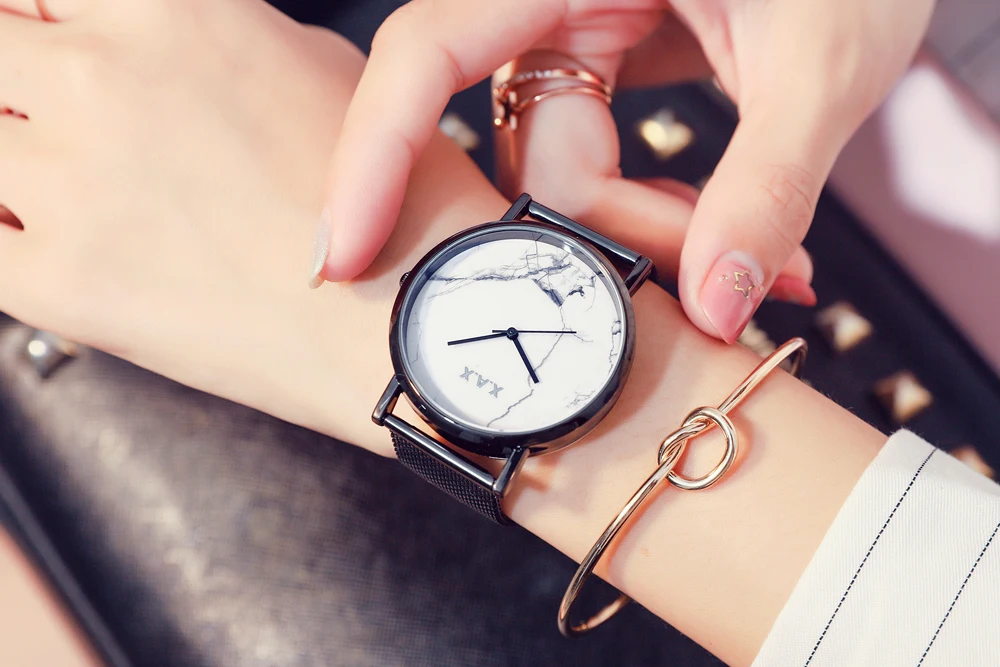 XAX 대리석 시계 메쉬 손목 스트랩. 여성 웨딩 시계 선물. 스테인리스 대리석 시계|여성용 시계| - AliExpress