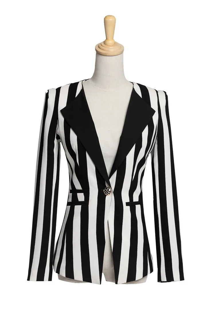 Black And White Vertical Striped Blazer