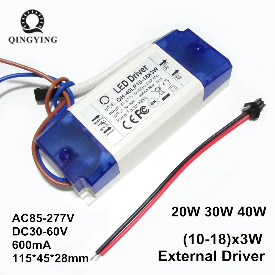 1 2 5 10 조각 30W 40W LED 드라이버 전원 공급 장치 10 18x3W 600mA DC30 60V 투광 조명에 대 ...