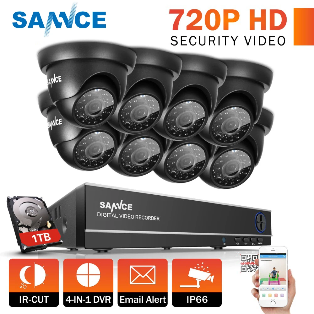 SANNCE 8CH 1080P HDMI CCTV System 8pcs 720P Dome Security Cameras IR