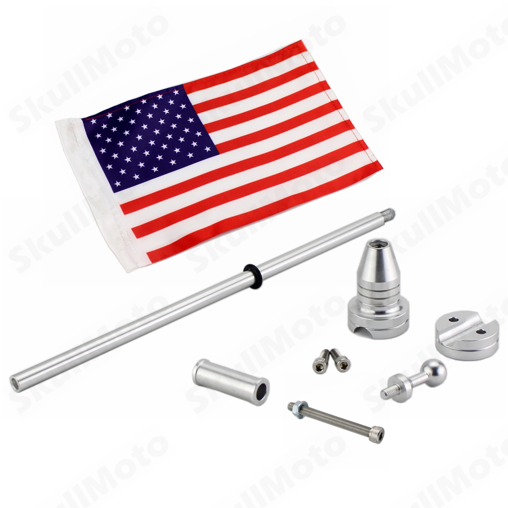 Custom Motorcycle Silver Rear Side Mount Flag Pole with USA Flag For ...