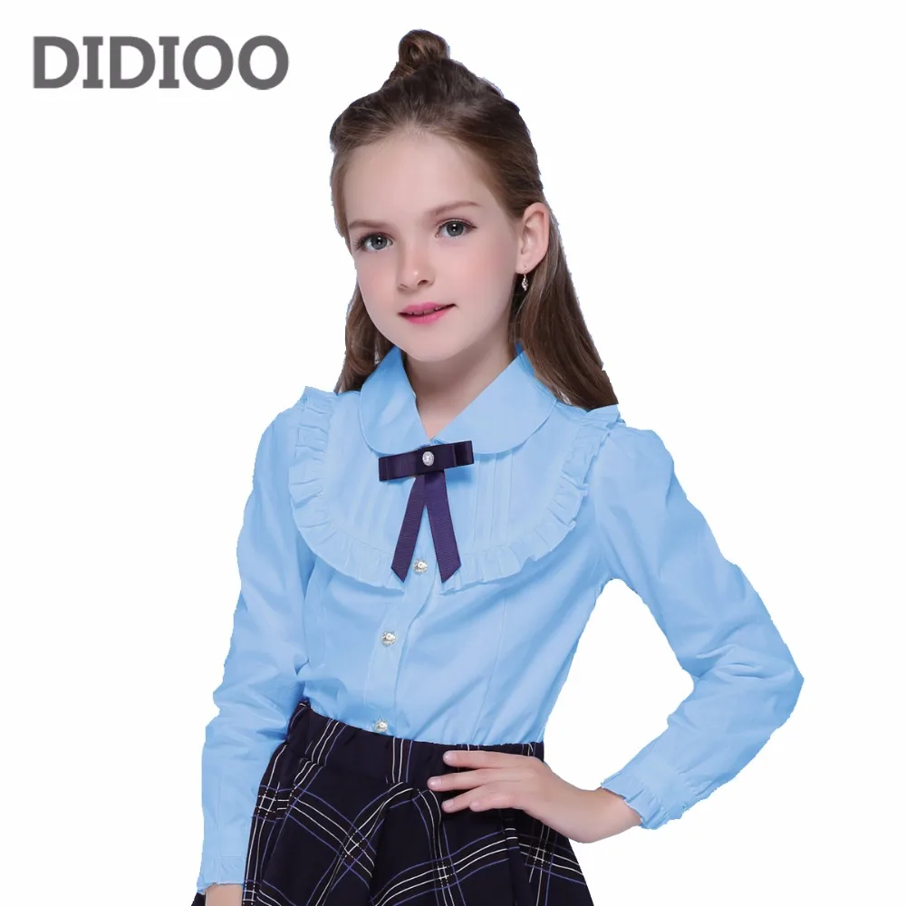 Blusas-con-lazo-para-ni-as-uniformes-escolares-con-cuello-vuelto-manga ...