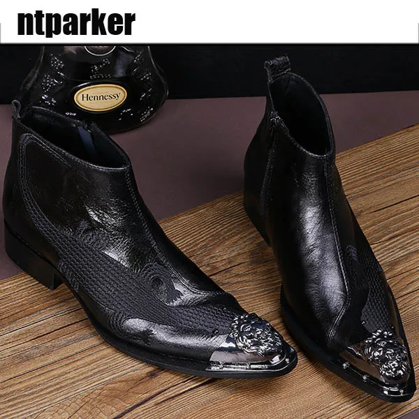 Ntparker Personalized Black Men High Top Leather Shoes Fashion Designer ...