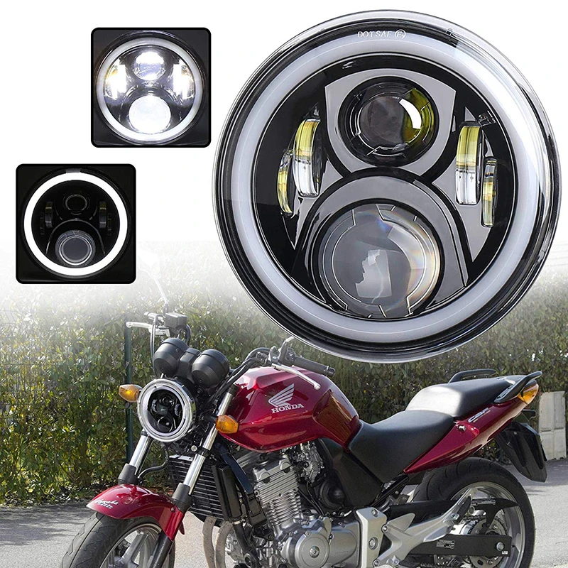 17.7cm H4 LED Headlight with White Angel Eyes 7 inch Motorcycle Lamp H ...