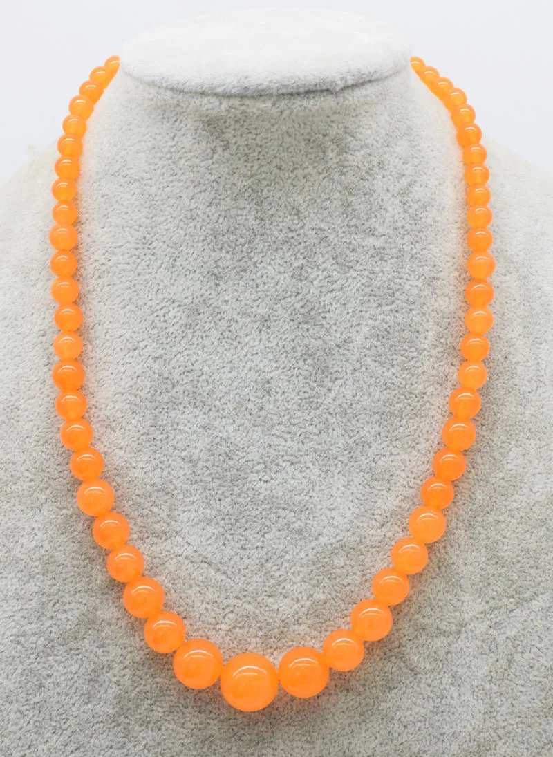 orange jade 6 14mm round necklace 18inch FPPJ wholesale beads nature ...