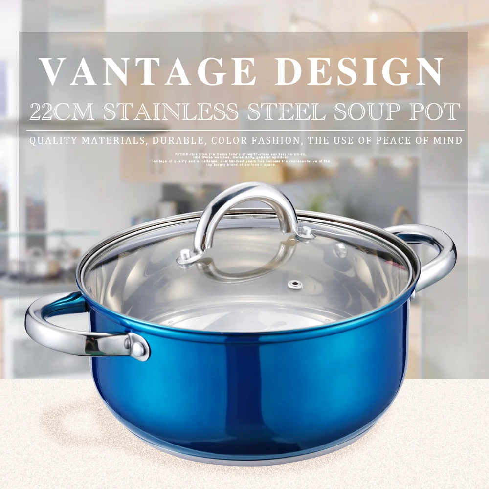 22cm stainless steel double bottom Cooking Pot soup pot compound sole ...