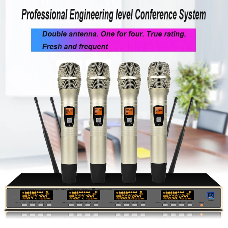 UHF-4-Channel-4-Handheld-Wireless-Radio-Dynamic-Microphone-Mic-System ...